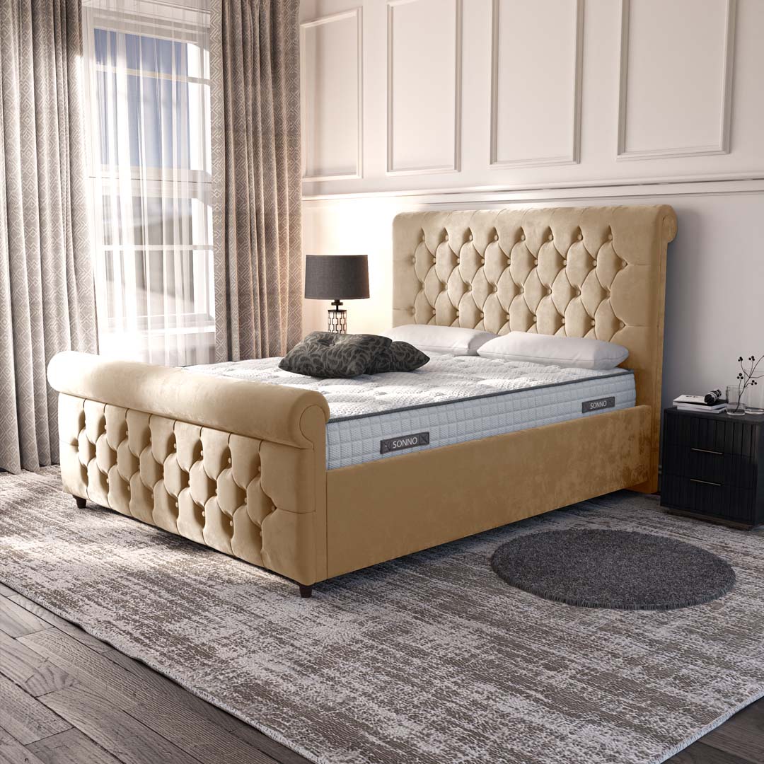 Melbourne Upholstered Bed - Mink Plush Velvet – Sonno