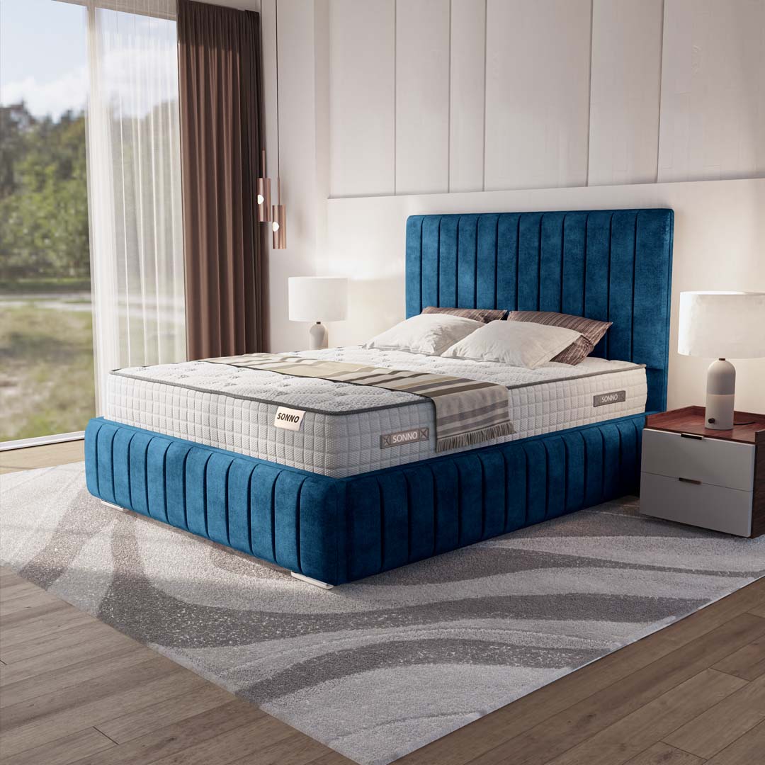 Milan Upholstered Bed - Blue Coniston – Sonno