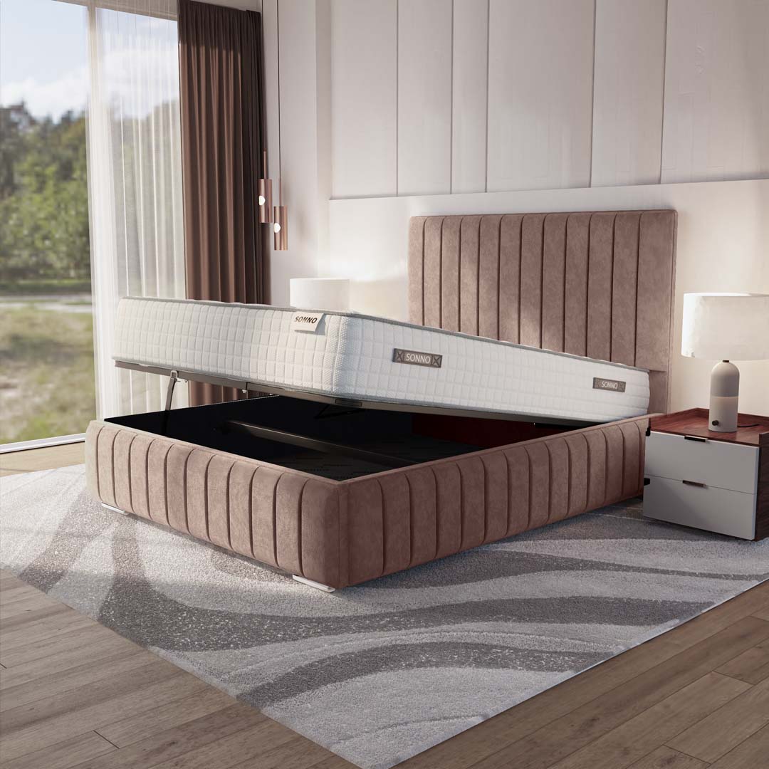 Milan Upholstered Ottoman Bed - Mauve Naples – Sonno