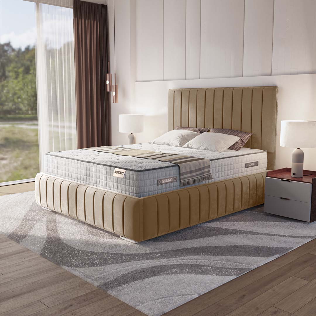 Milan Upholstered Bed - Mink Plush Velvet – Sonno