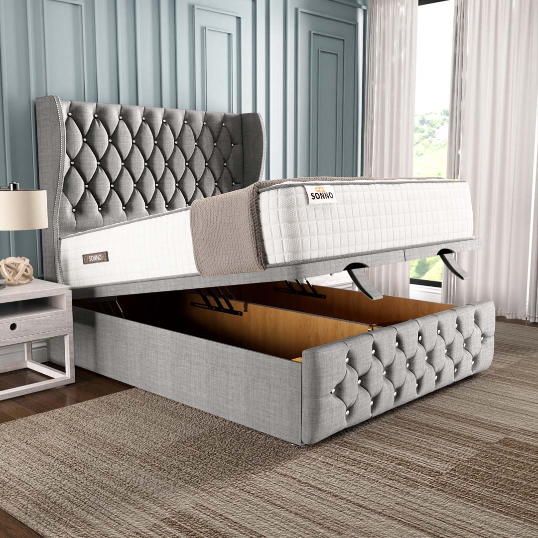 Monaco Ottoman Divan Bed - Silver Linoso – Sonno