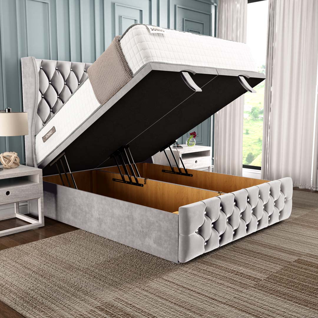 Monaco Ottoman Divan Bed - Silver Plush Velvet – Sonno