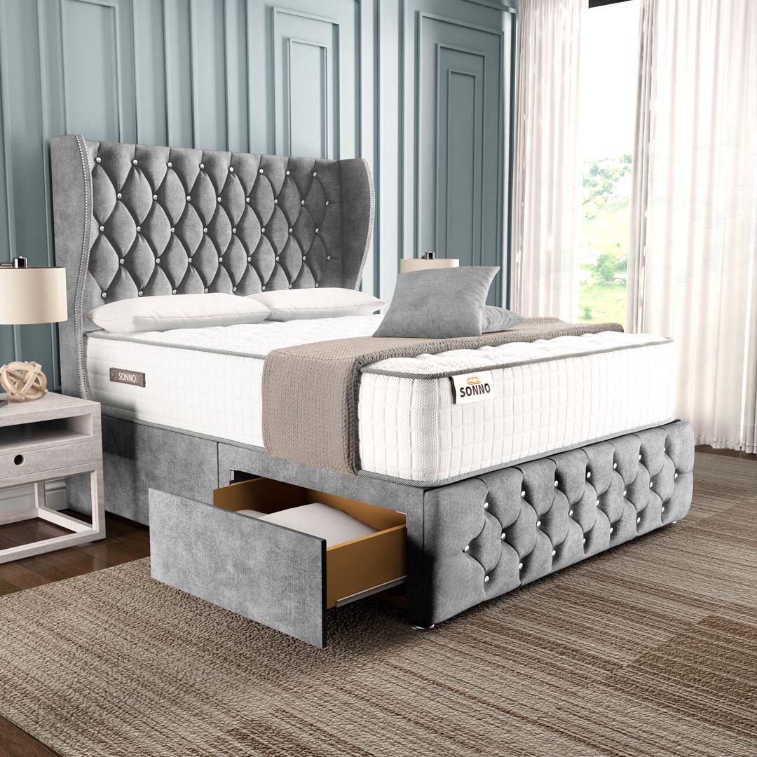 Monaco Wingback Divan Bed - Armour Coniston – Sonno