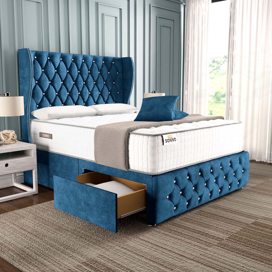 Monaco Wingback Divan Bed - Blue Coniston – Sonno