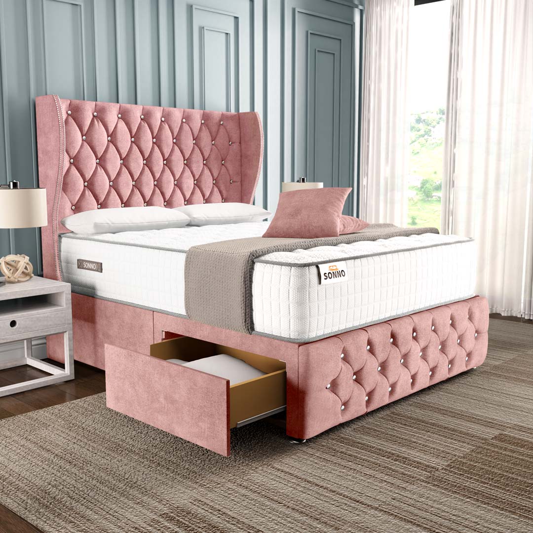 Monaco Wingback Divan Bed - Pink Coniston – Sonno