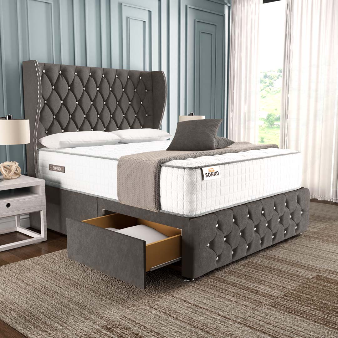 Monaco Wingback Divan Bed - Slate Grey Naples – Sonno