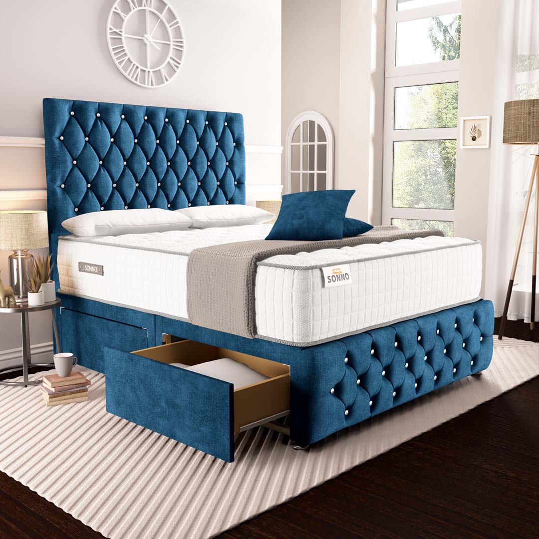Moscow Divan Bed - Blue Coniston – Sonno