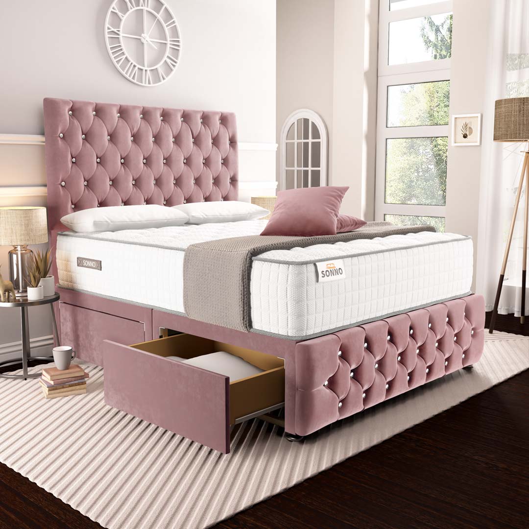 Moscow Divan Bed - Pink Plush Velvet – Sonno