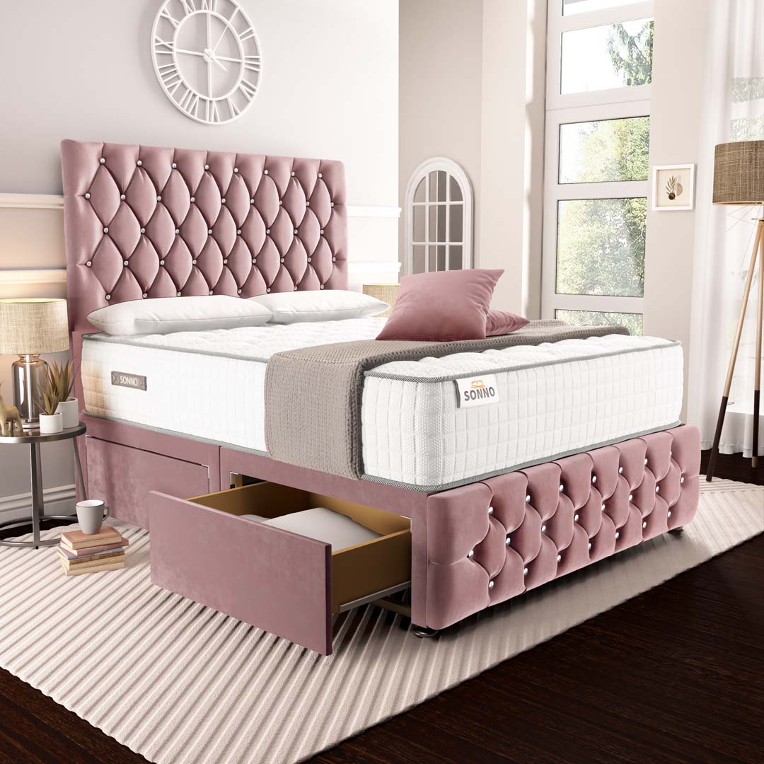 Moscow Divan Bed - Pink Plush Velvet – Sonno