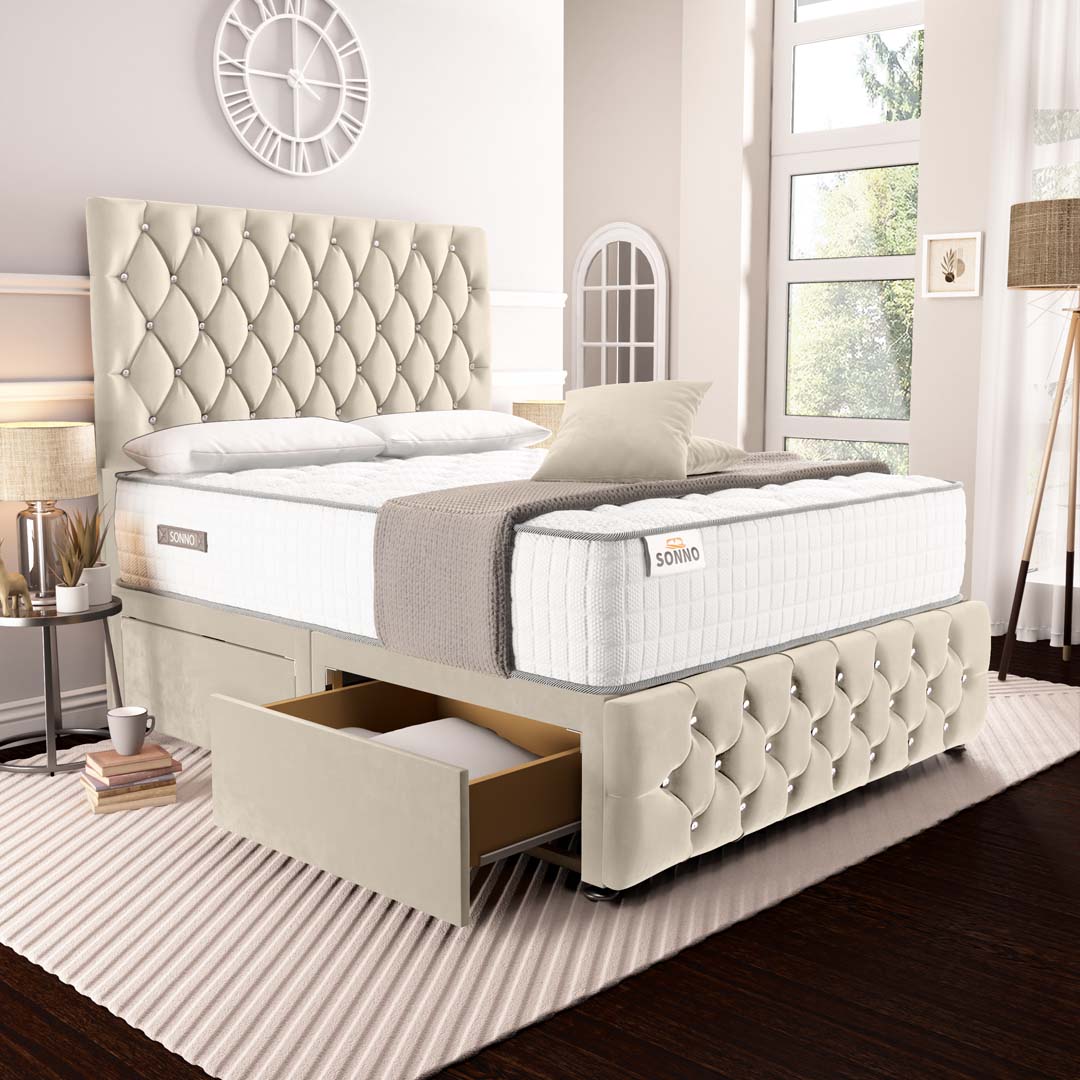 Moscow Divan Bed - Cream Plush Velvet – Sonno