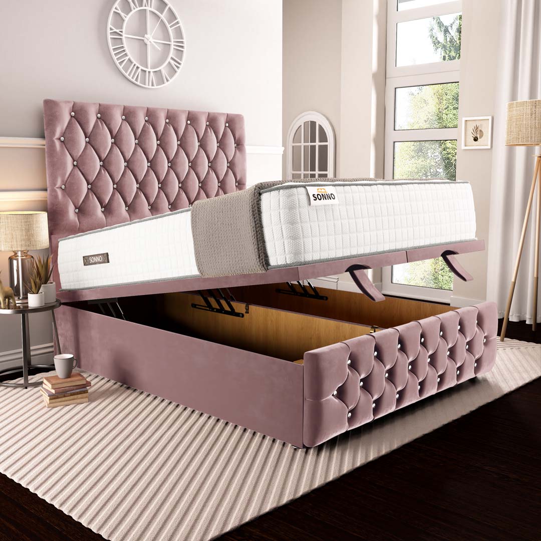 Moscow Ottoman Divan Bed - Pink Plush Velvet – Sonno