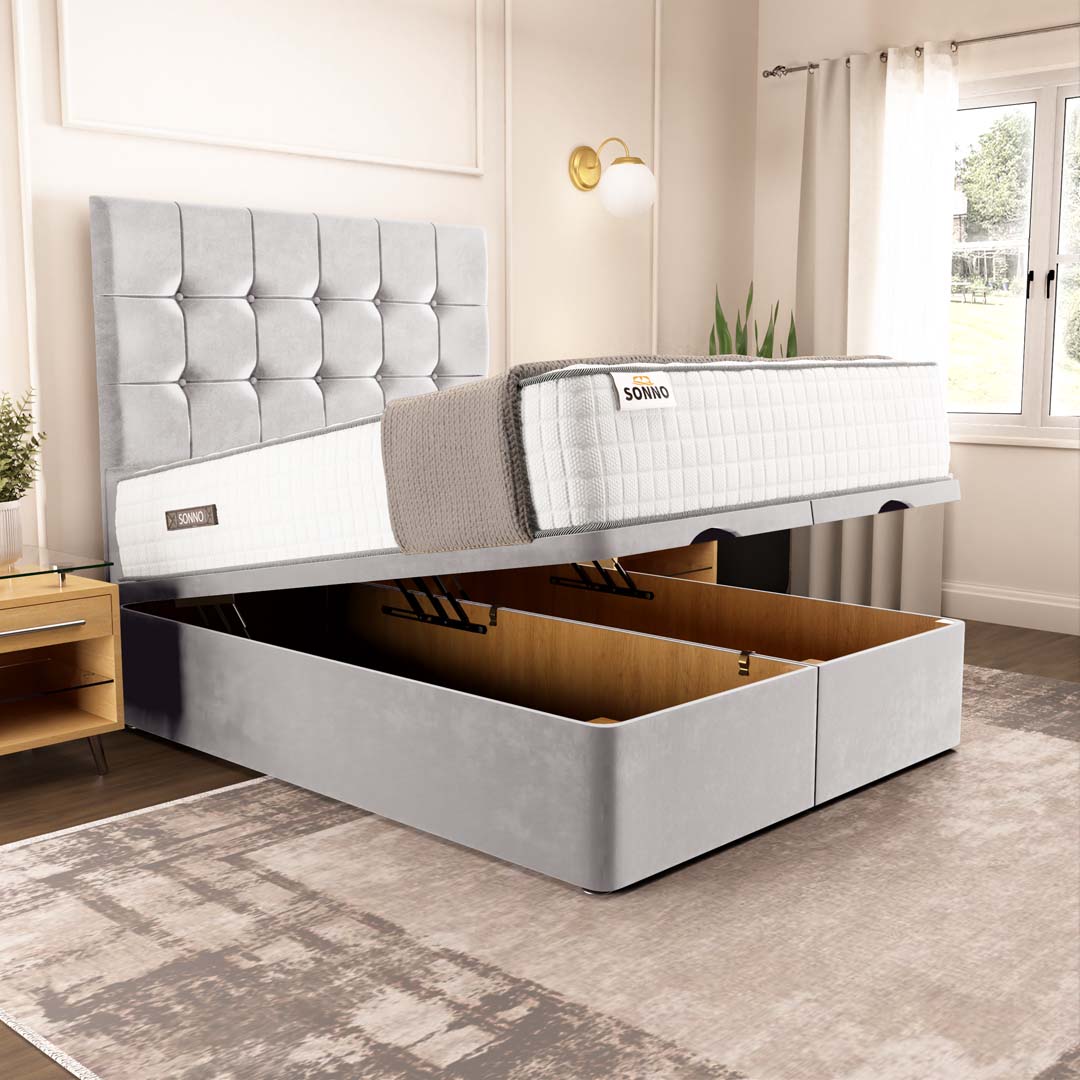 Oslo Ottoman Divan Bed - Silver Plush Velvet – Sonno