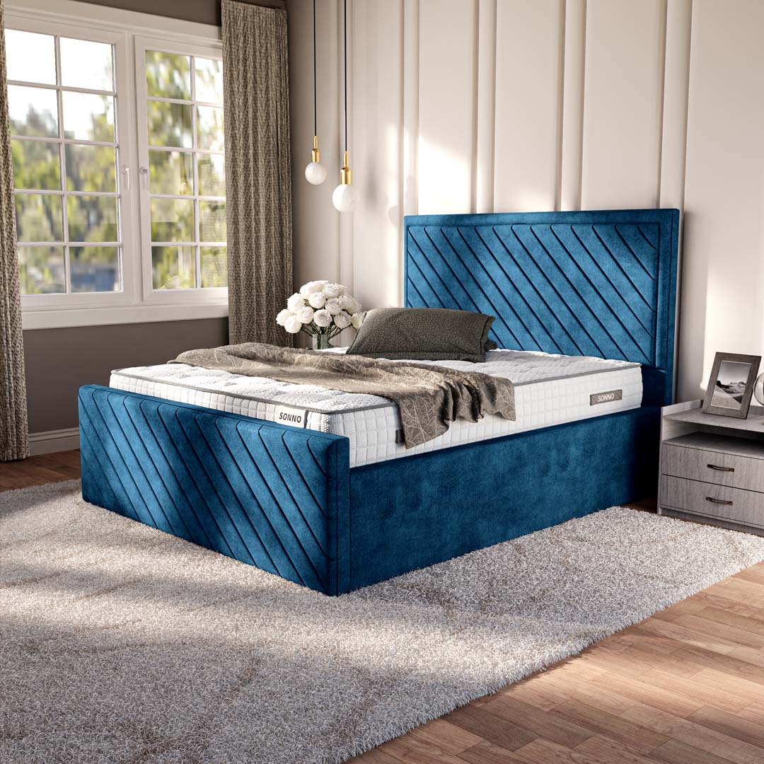 Oxford Upholstered Bed - Blue Coniston – Sonno