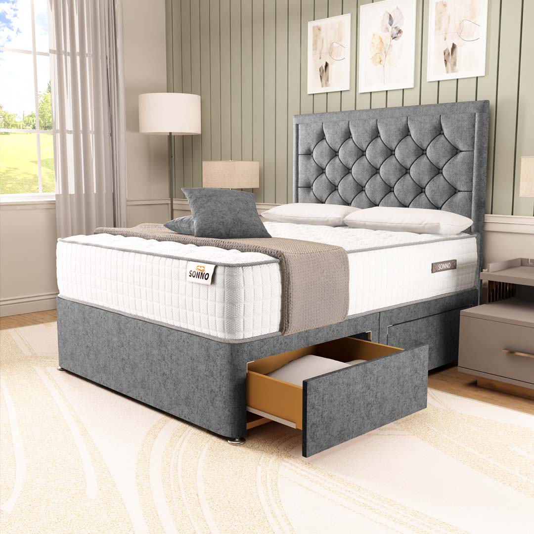 Panama Divan Bed - Silver Chenille – Sonno