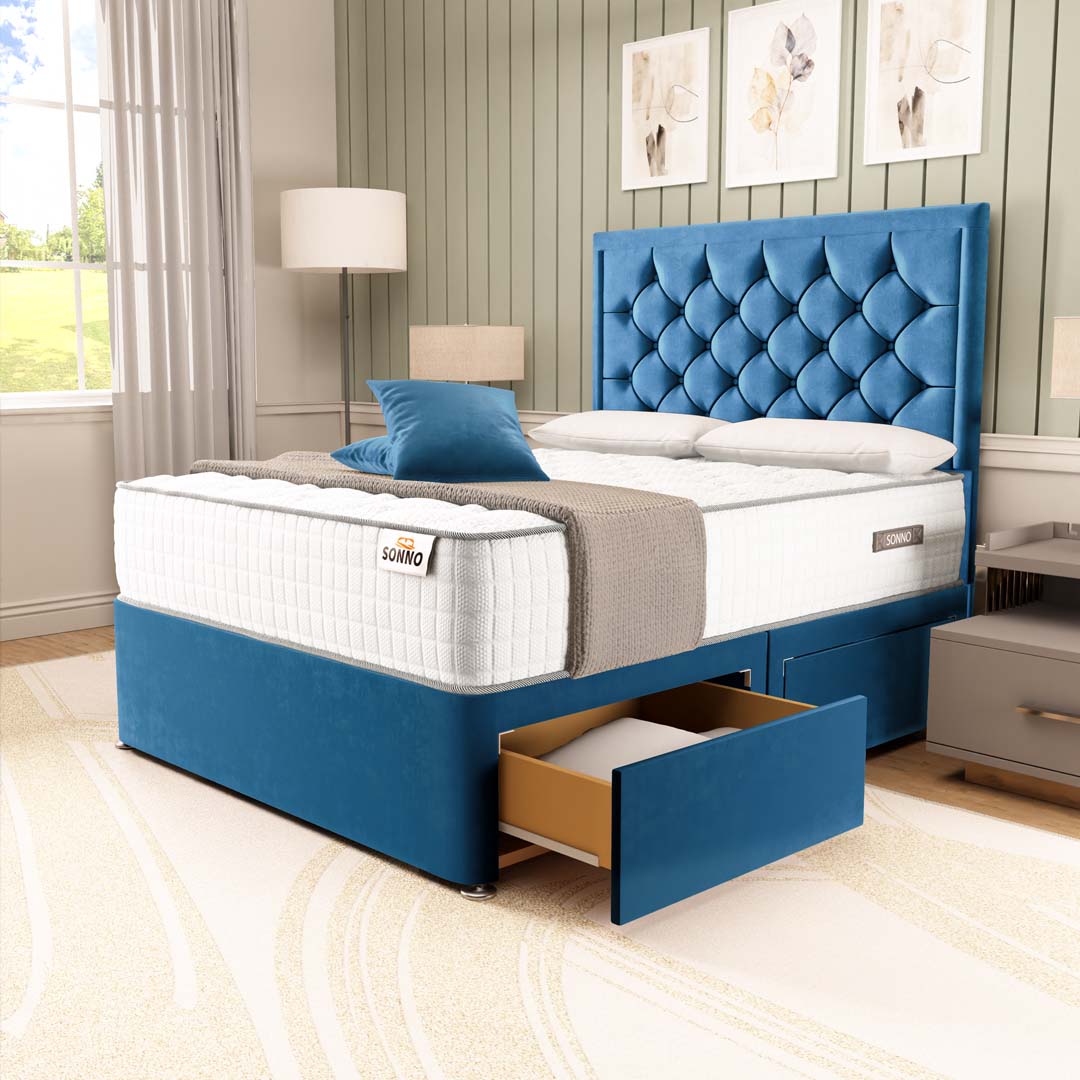 Panama Divan Bed - Blue Plush Velvet – Sonno