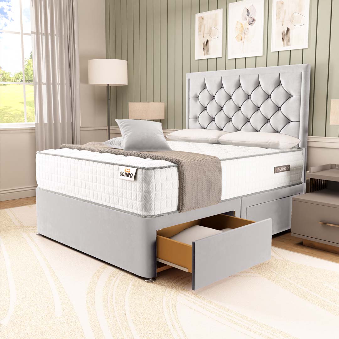 Panama Divan Bed - Silver Plush Velvet – Sonno