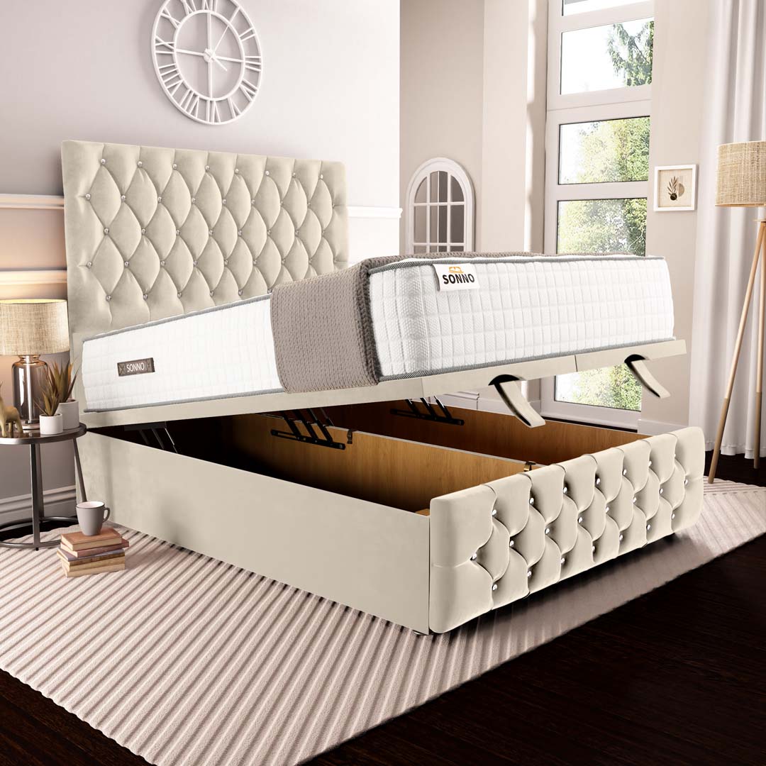 Moscow Ottoman Divan Bed - Cream Plush Velvet – Sonno
