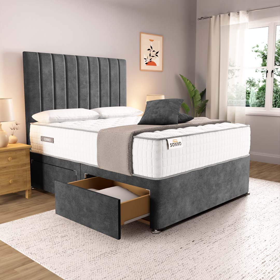 Prague Divan Bed - Charcoal Coniston – Sonno