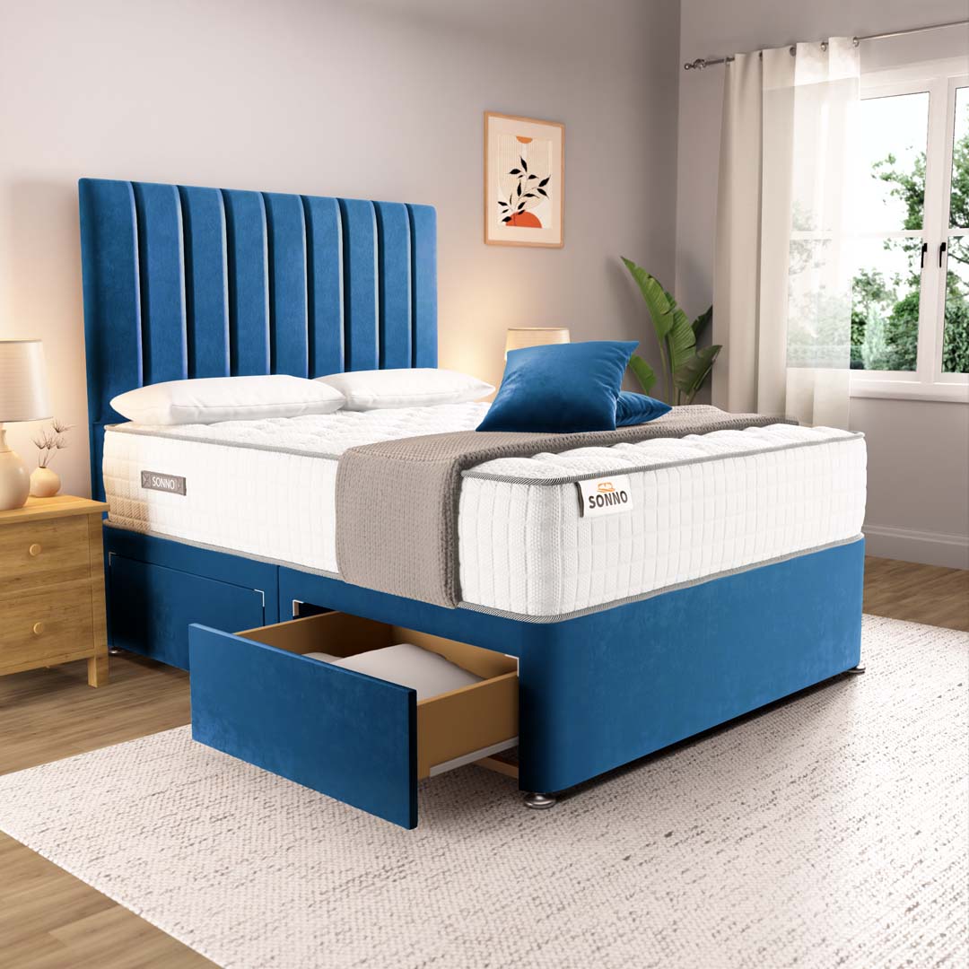 Prague Divan Bed - Blue Plush Velvet – Sonno