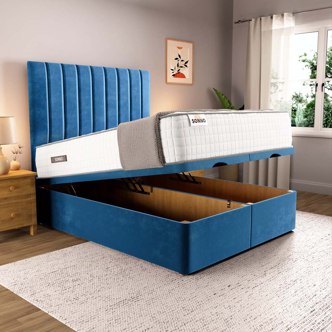 Prague Ottoman Divan Bed - Blue Plush Velvet – Sonno