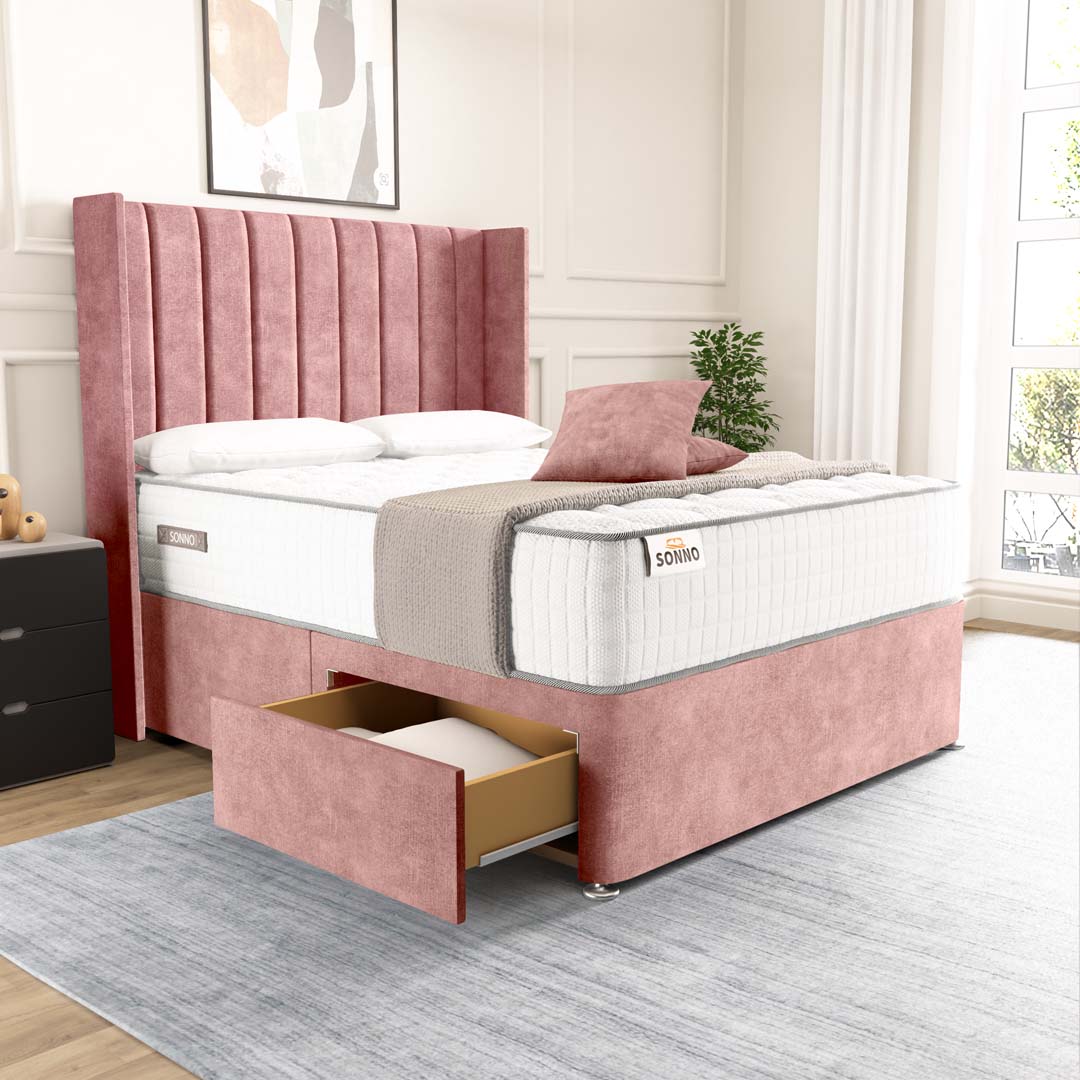 Prague Wingback Divan Bed - Pink Coniston – Sonno