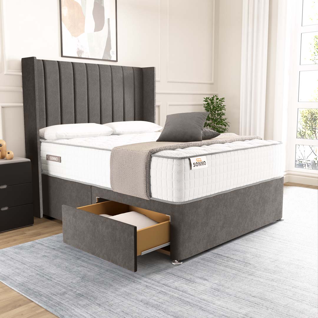 Prague Wingback Divan Bed - Slate Grey Naples – Sonno