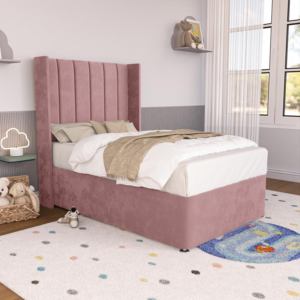 Prague Kids Wingback Divan Bed - Pink Plush Velvet – Sonno