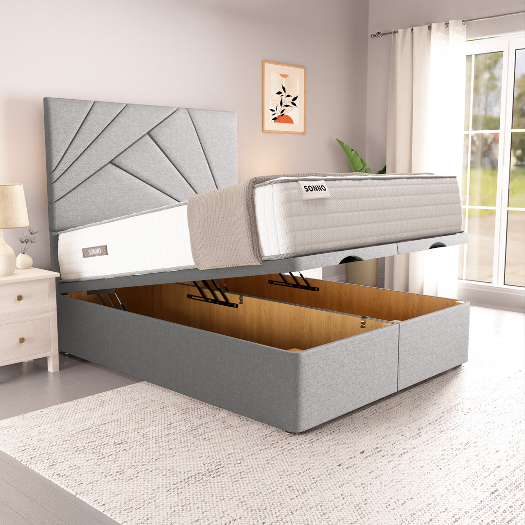 San Diego Ottoman Divan Bed - Silver Linoso – Sonno