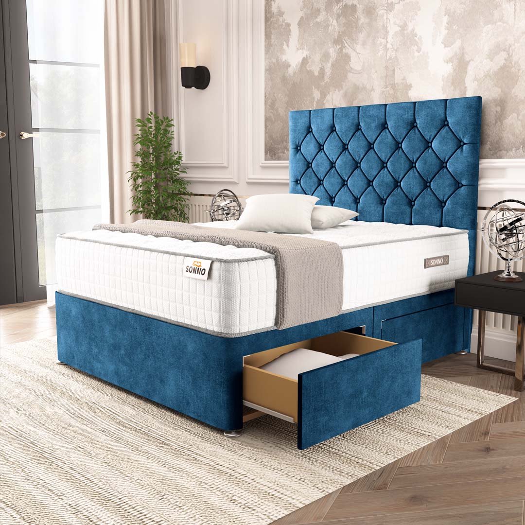 Seville Chesterfield Divan Bed - Blue Coniston – Sonno
