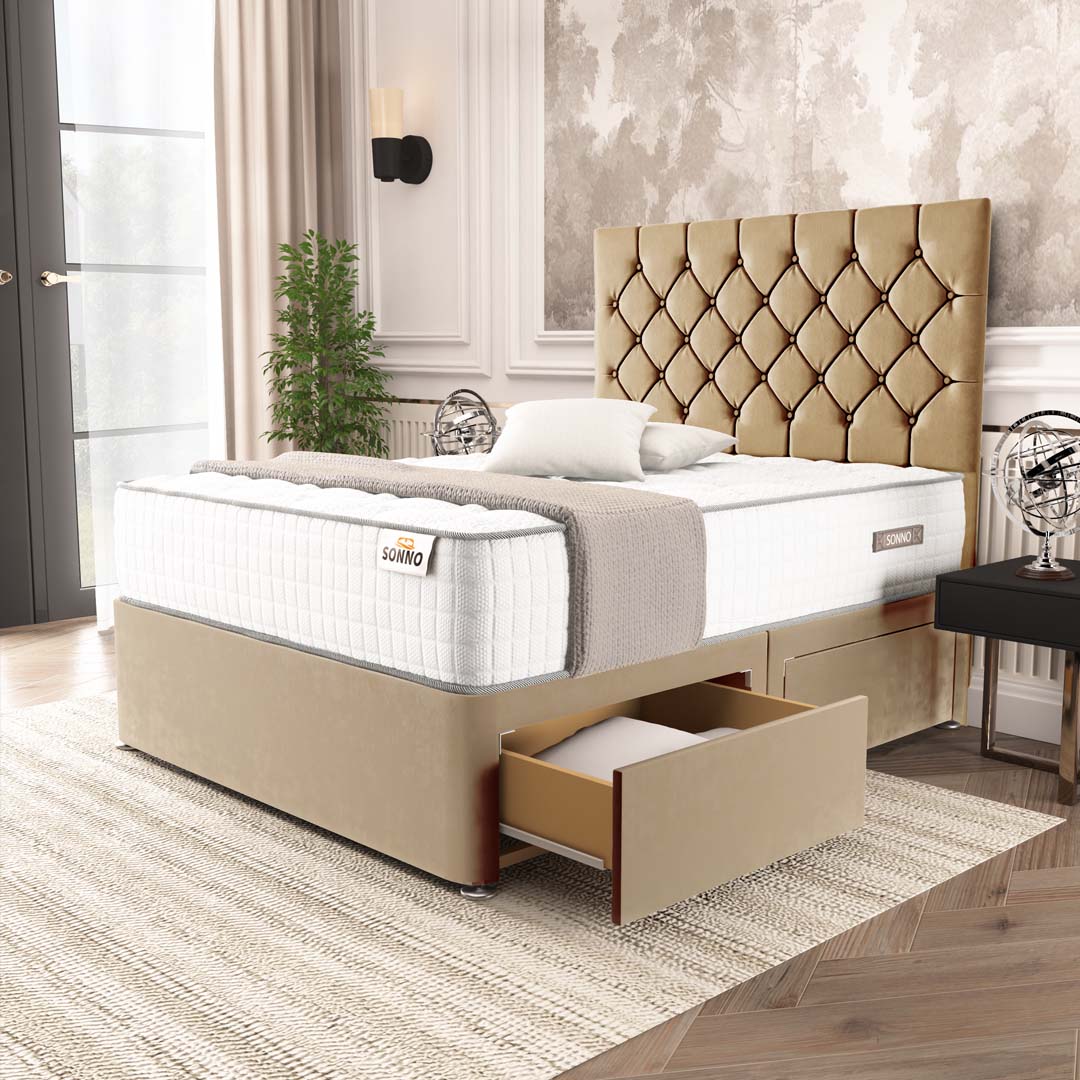 Seville Chesterfield Divan Bed - Mink Plush Velvet – Sonno