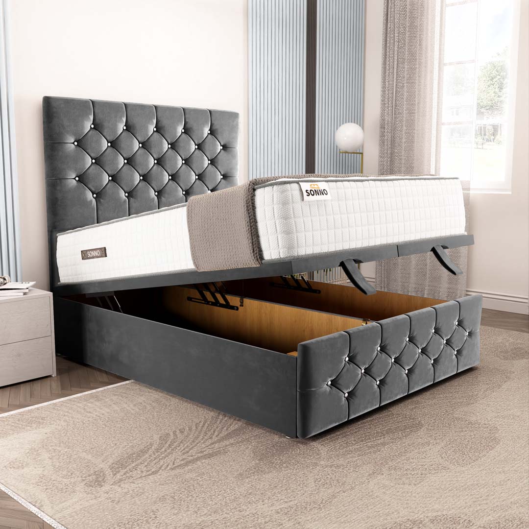 Suva Ottoman Divan Bed - Steel Plush Velvet – Sonno