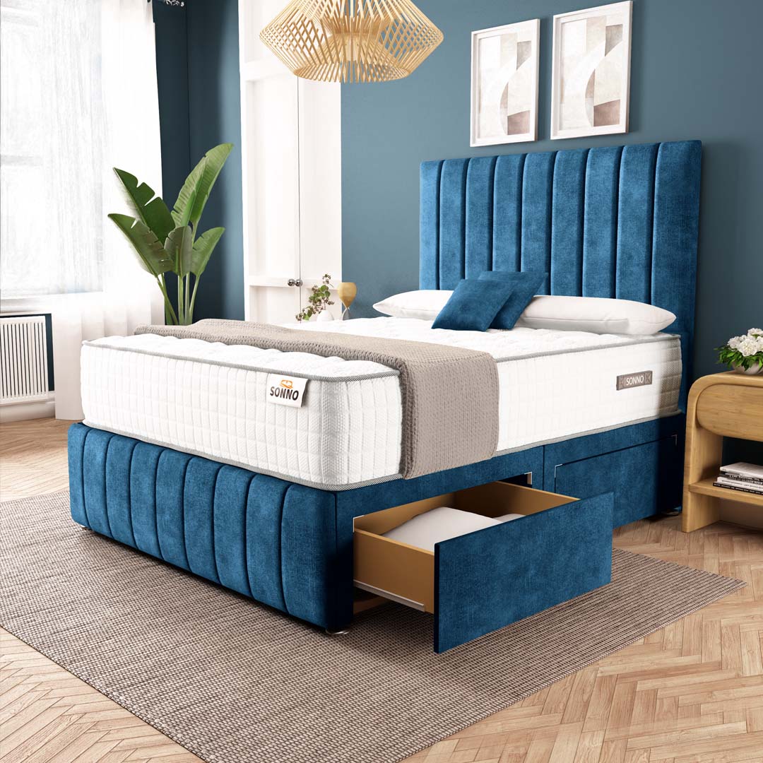Sydney Divan Bed - Blue Coniston – Sonno