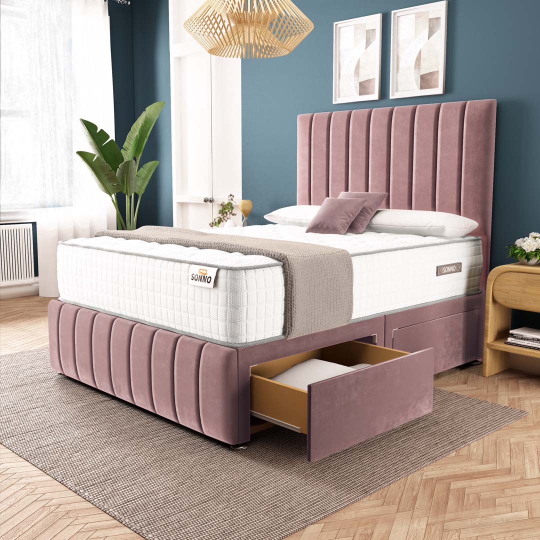 Sydney Divan Bed - Pink Plush Velvet – Sonno