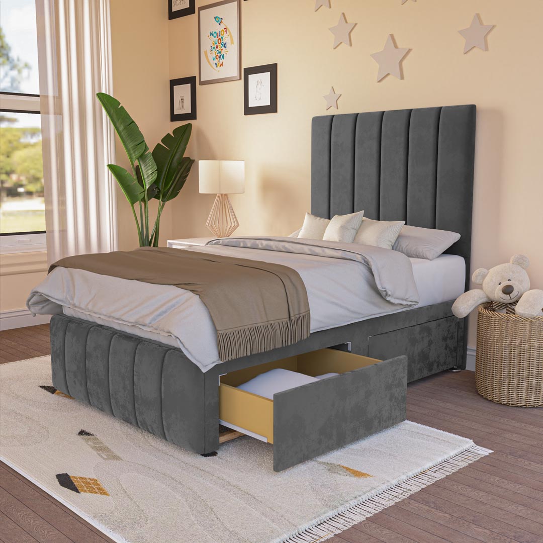 Sydney Kids Divan Bed - Steel Plush Velvet – Sonno