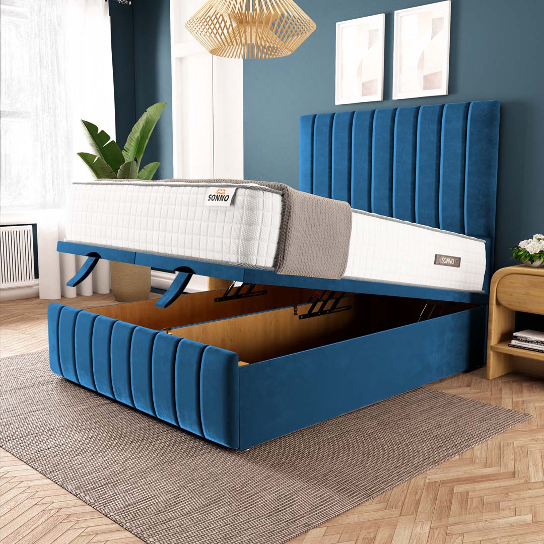 Sydney Ottoman Divan Bed - Blue Plush Velvet – Sonno