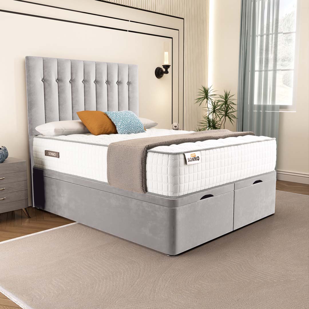 Tokyo Ottoman Divan Bed - Silver Plush Velvet – Sonno