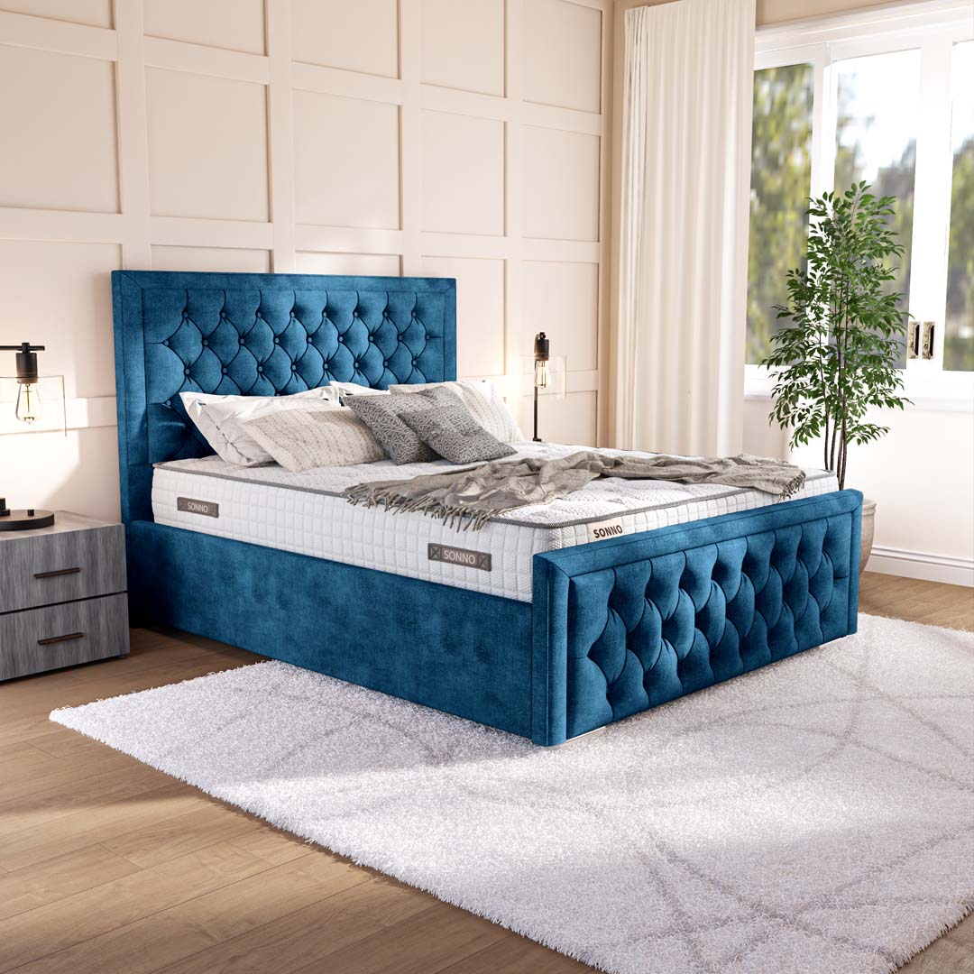 Valencia Upholstered Bed - Blue Coniston – Sonno