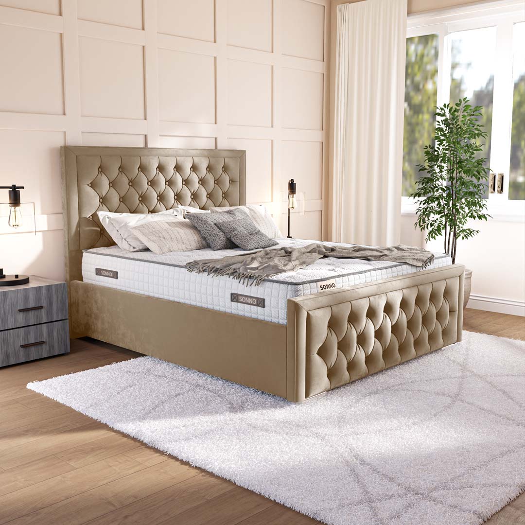 Valencia Upholstered Bed - Mink Plush Velvet – Sonno