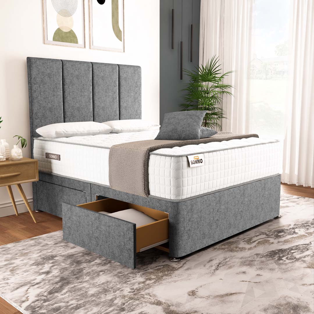 Victoria Divan Bed - Silver Chenille – Sonno