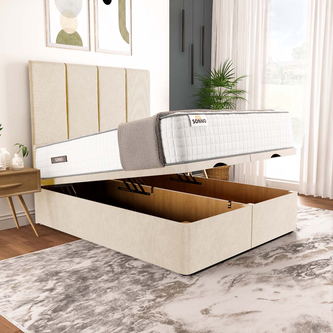 Victoria Ottoman Divan Bed - Cream Naples – Sonno