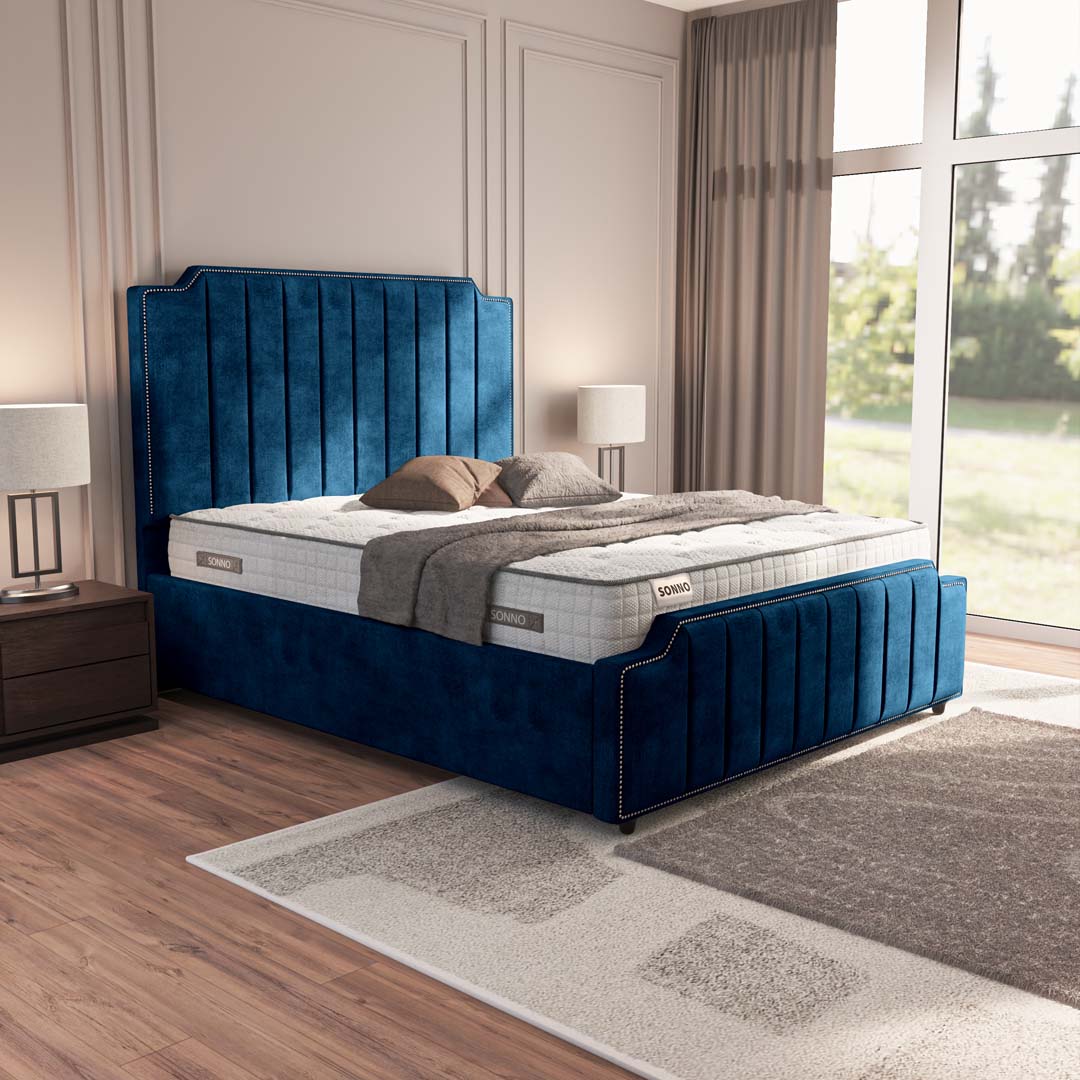 Washington Upholstered Bed - Blue Coniston – Sonno