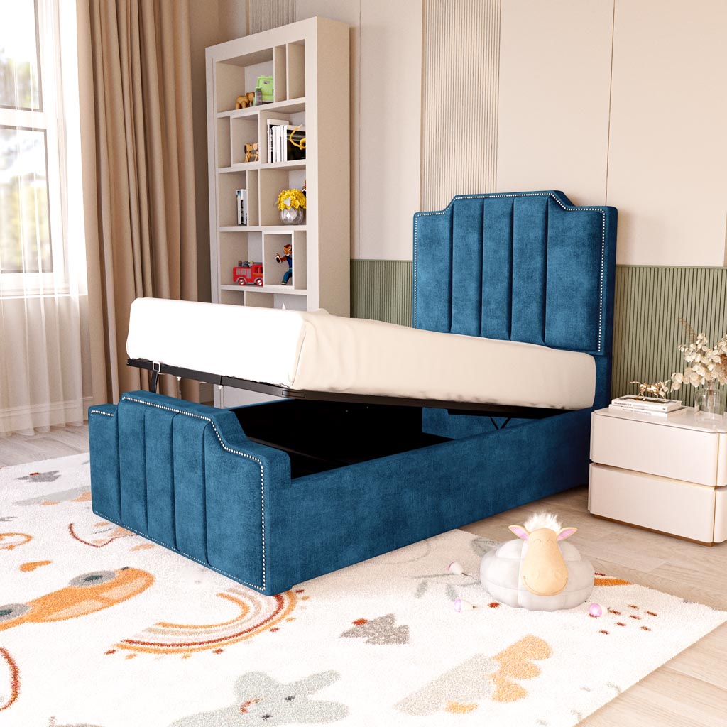 Washington Kids Upholstered Ottoman Bed - Blue Coniston – Sonno